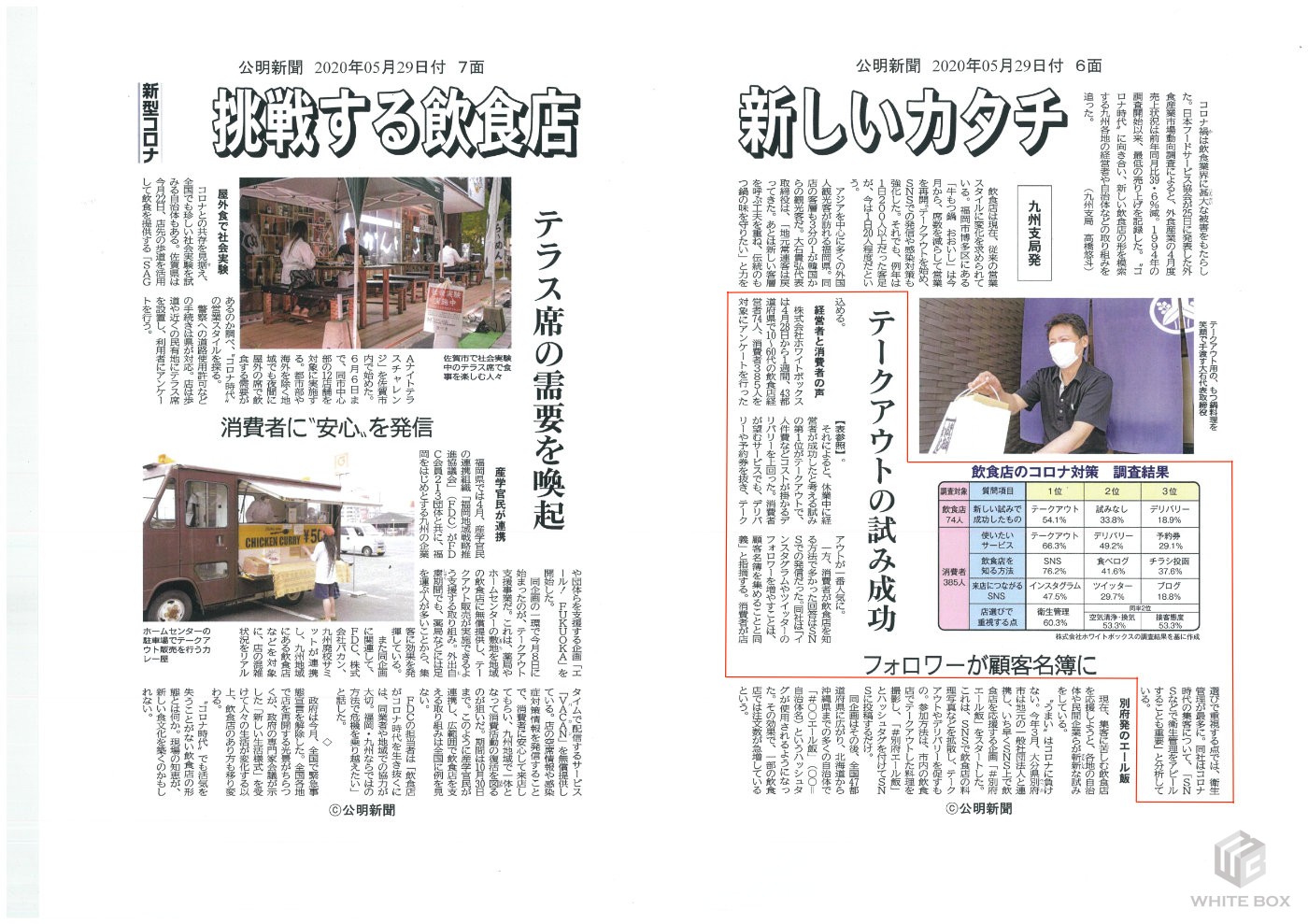 「挑戦する飲食店 新しいカタチ」新聞コーナーでホワイトボックス図書館の調査が紹介されました | 株式会社ホワイトボックス